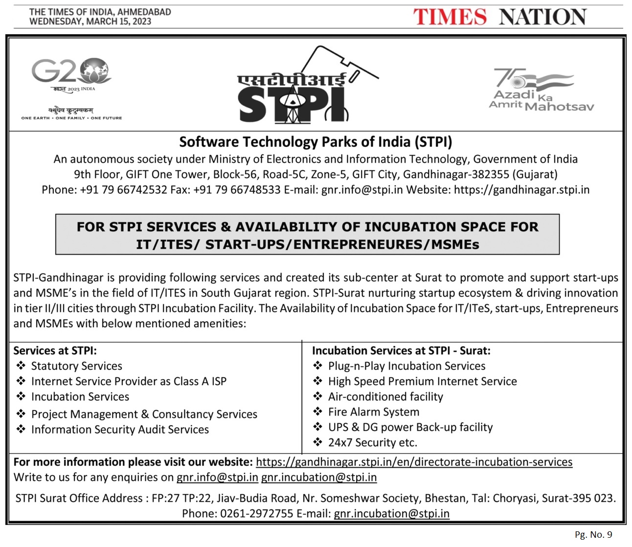 Advertisement for STPI Gandhinagar & Surat | Software Technology Park ...